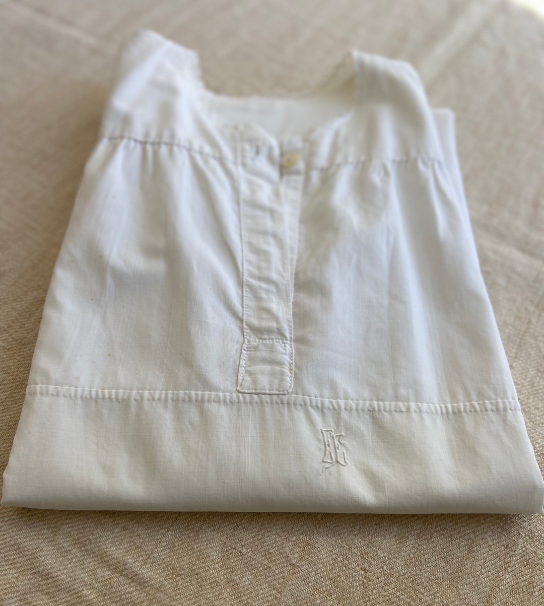 Antique French Pure Cotton Linen Tunic Long Sleeves Nightgown or Dress ...