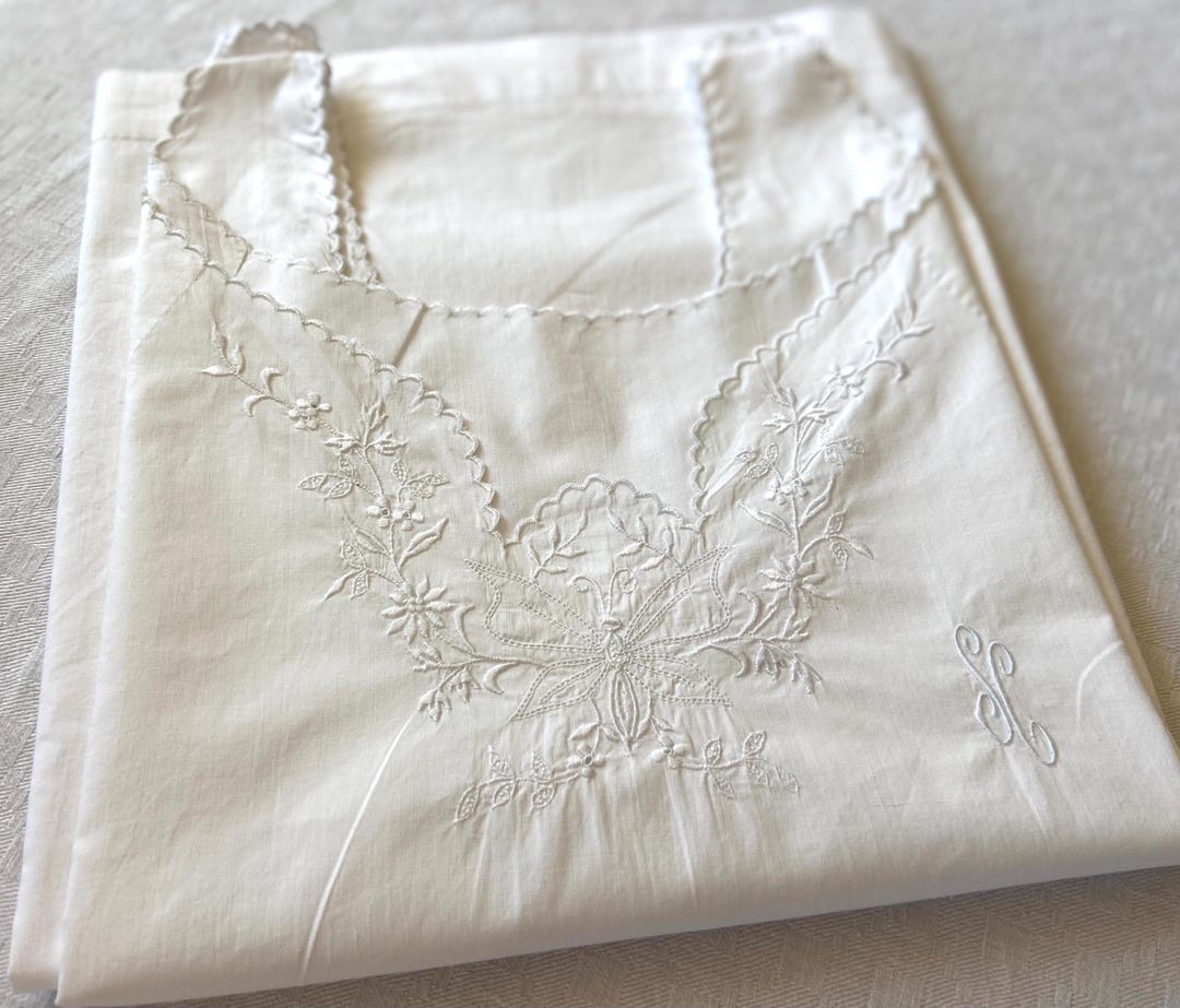 Antique French Linen Nightgown L/XL: Hand Embroidered Monogram SC ...