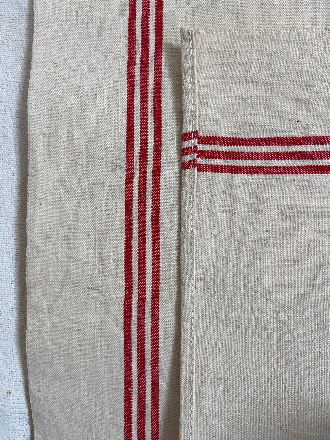 Iconic French Antique Pure Brown Flax Linen Kitchen Towels With Two Red ...
