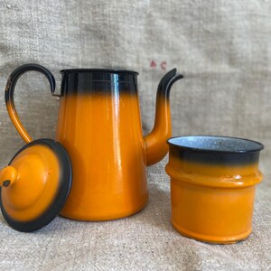A Beautiful Orange and Black Enamel Coffee Pot From France, Tea Pot ...