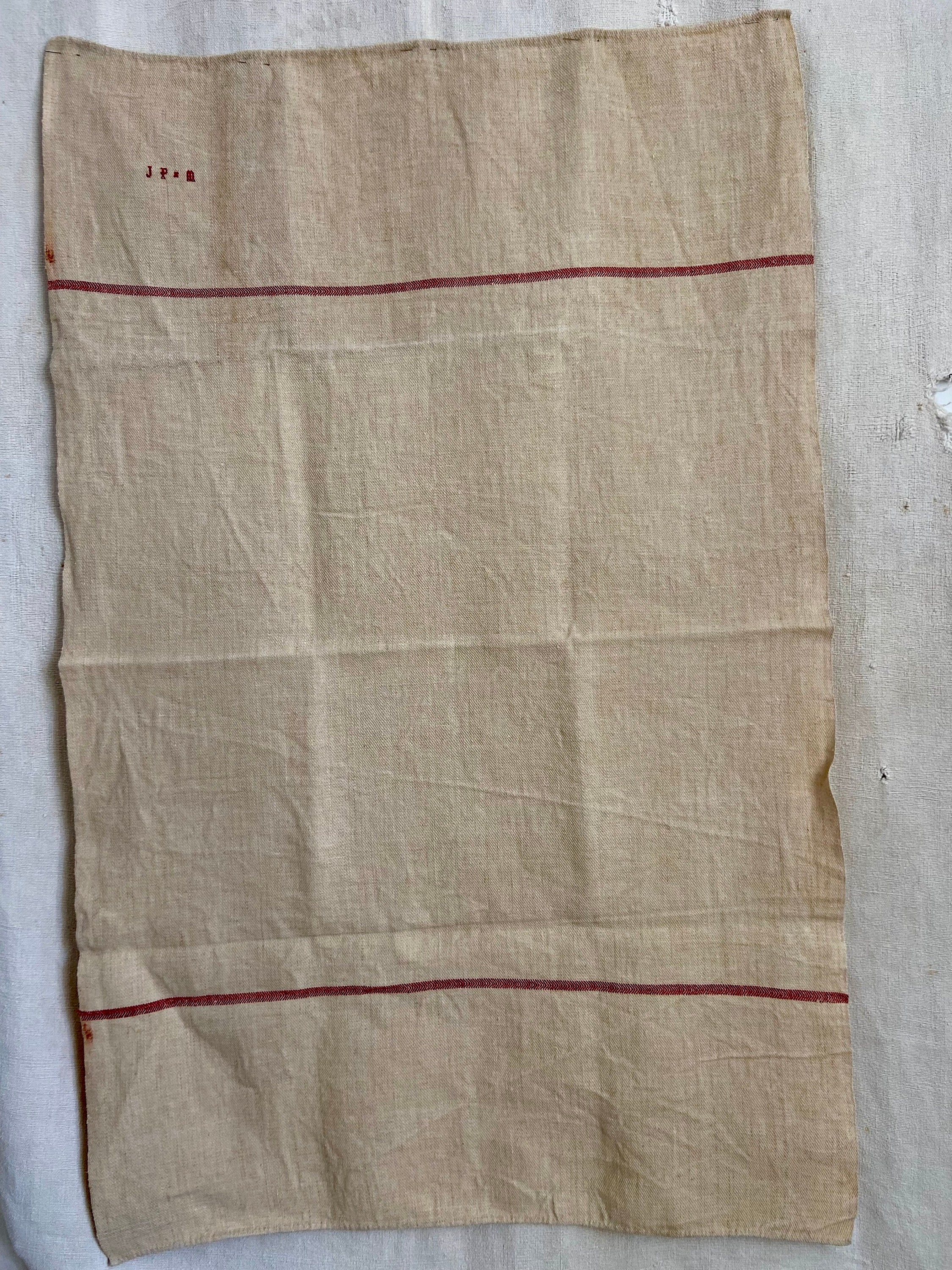 Rare Find Red Cross Stitch Monogram JPM, Antique Heavy Hemp Weave ...
