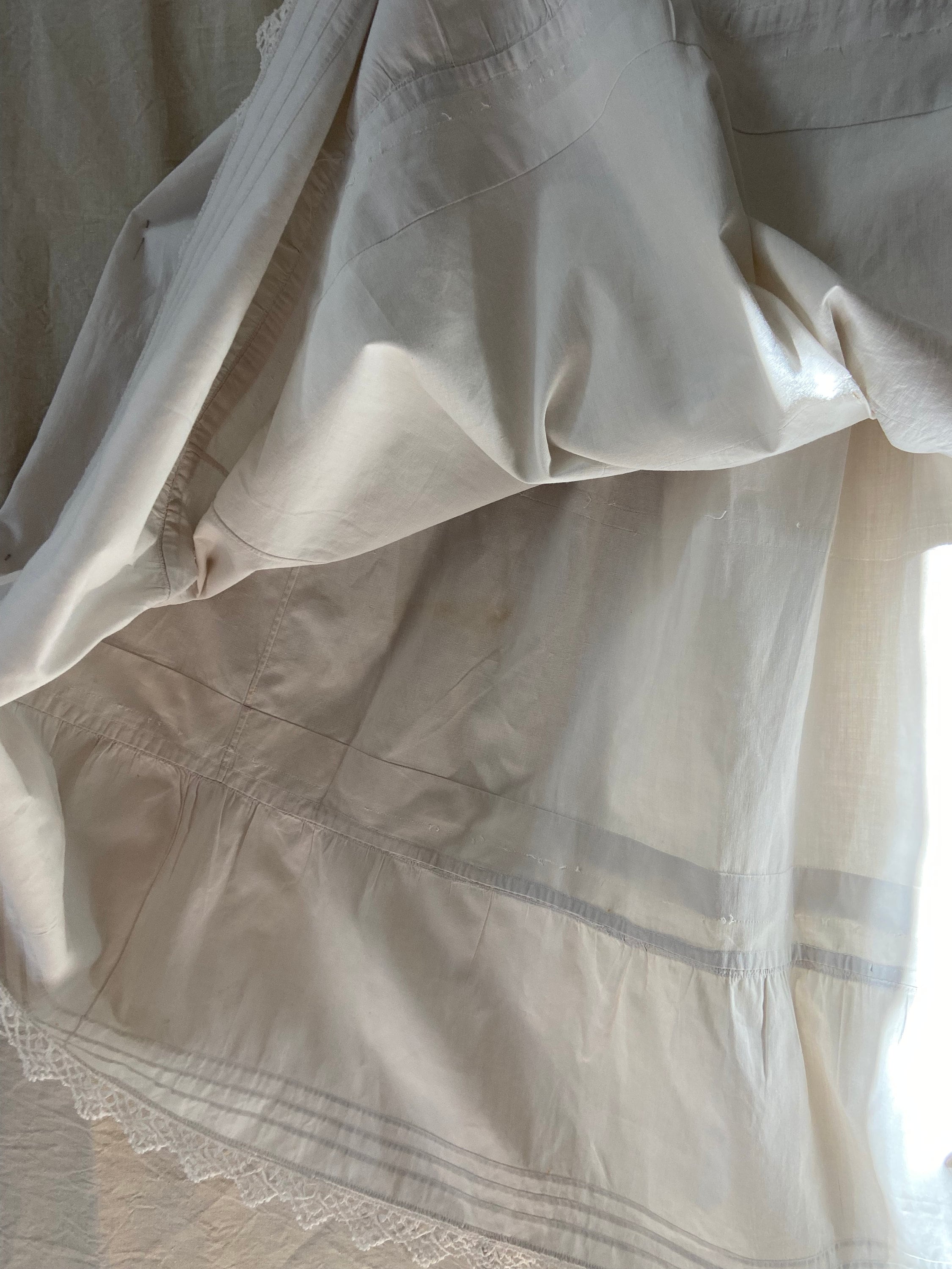 Rare French Antique Hand Gathered Long Cotton Flax Linens Weave Summer ...