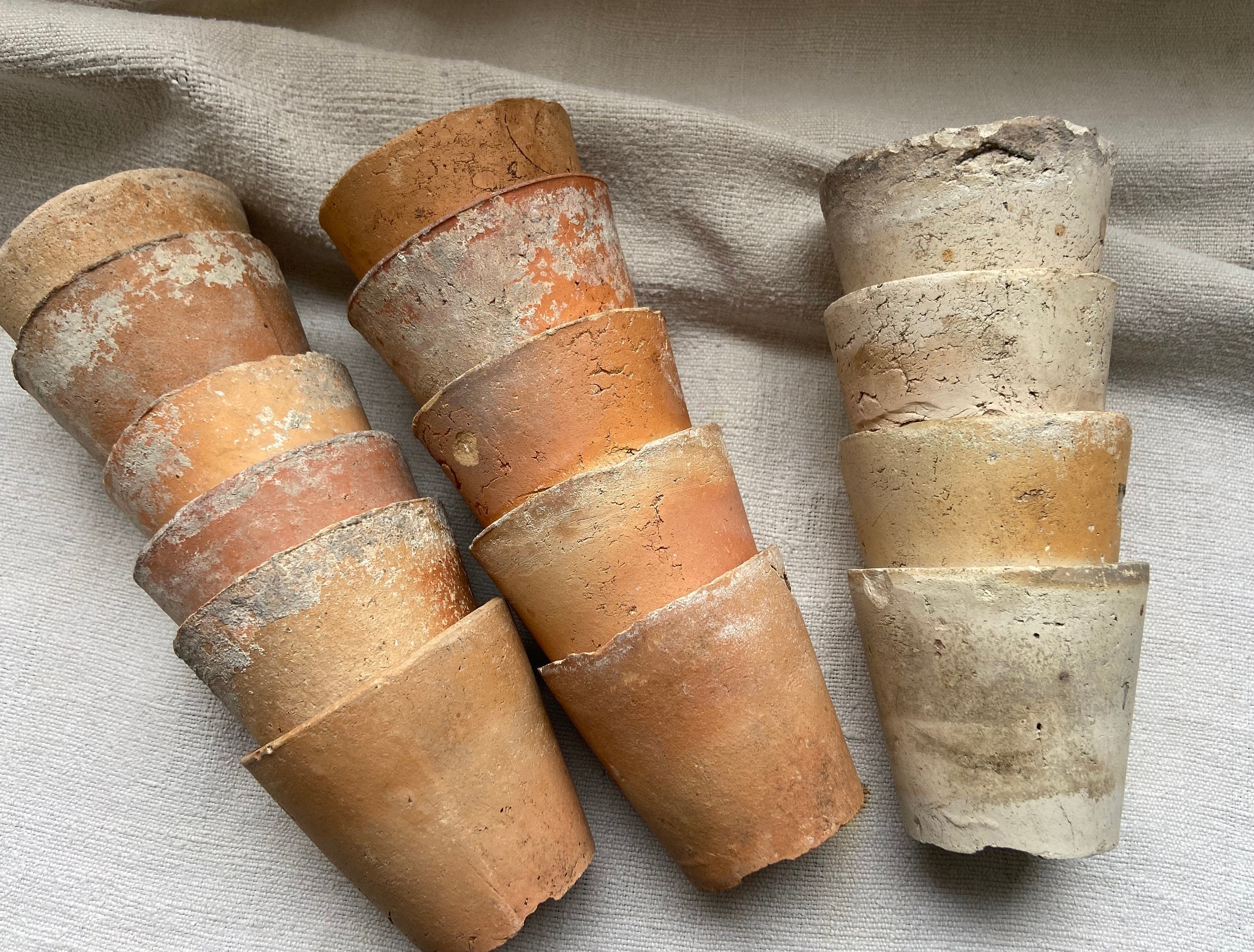 Beautiful Antique Small Seedling Earth Pots, Handmade Pottery Authentic ...