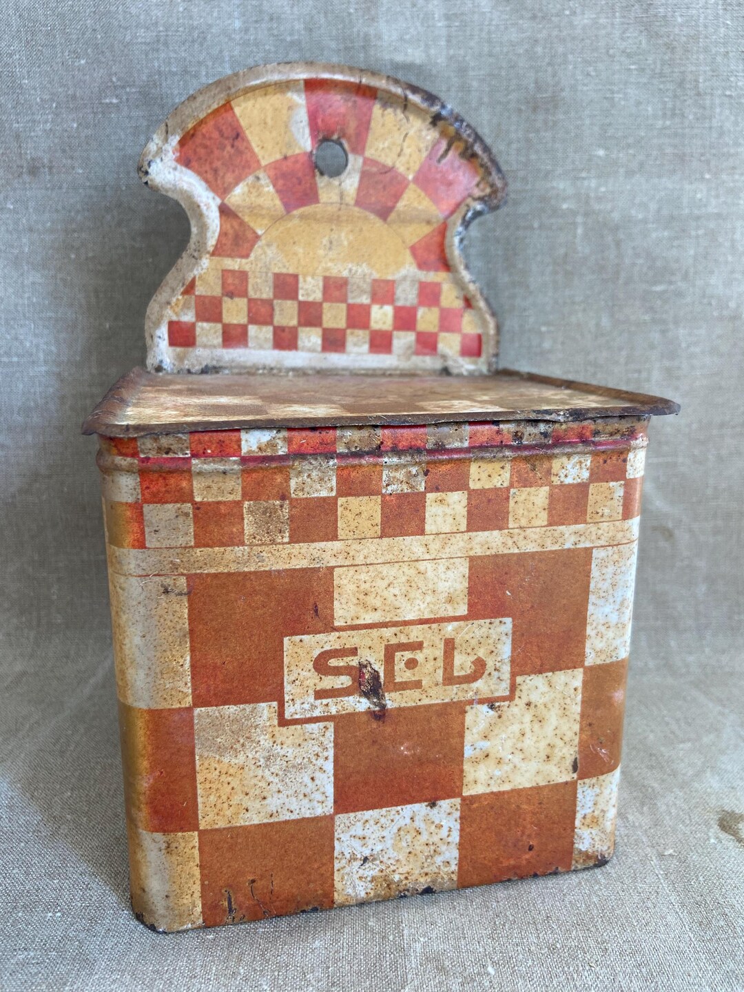 One Vintage Tin Kitchen Salt Box With Its Original Wooden Insert From ...
