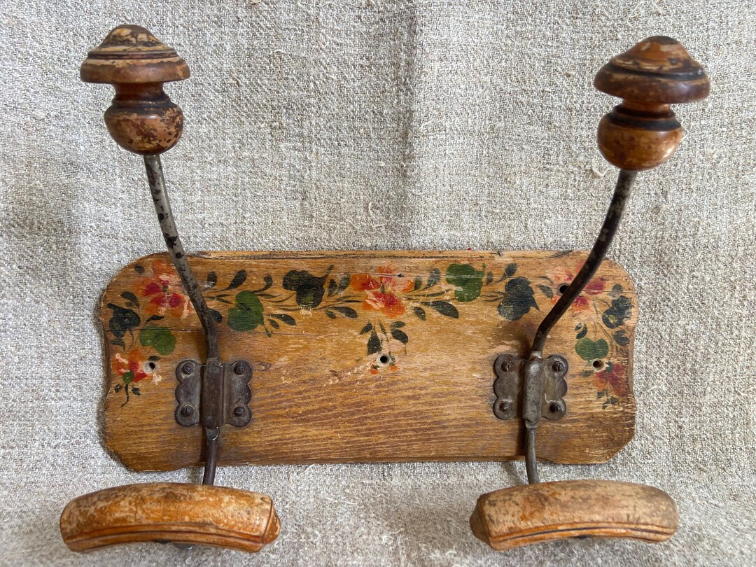 One Antique Wooden Coat Rack With Wooden Knobs From France Hand Painted ...
