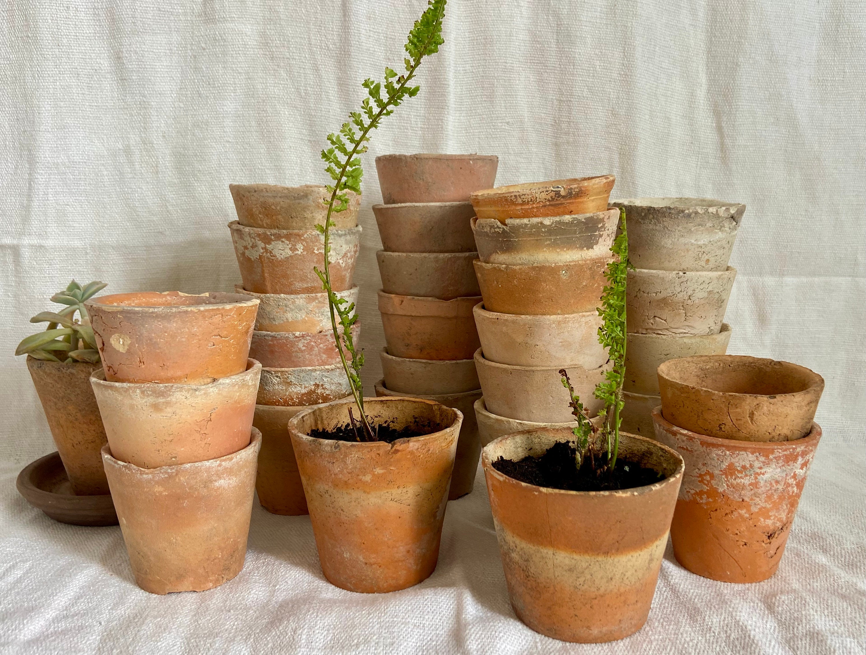 Beautiful Antique Small Seedling Earth Pots, Handmade Pottery Authentic ...