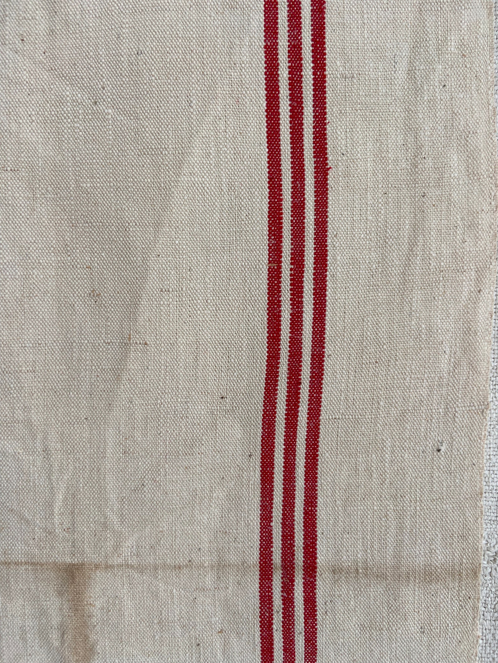 Iconic French Antique Pure Brown Flax Linen Kitchen Towels With Two Red ...
