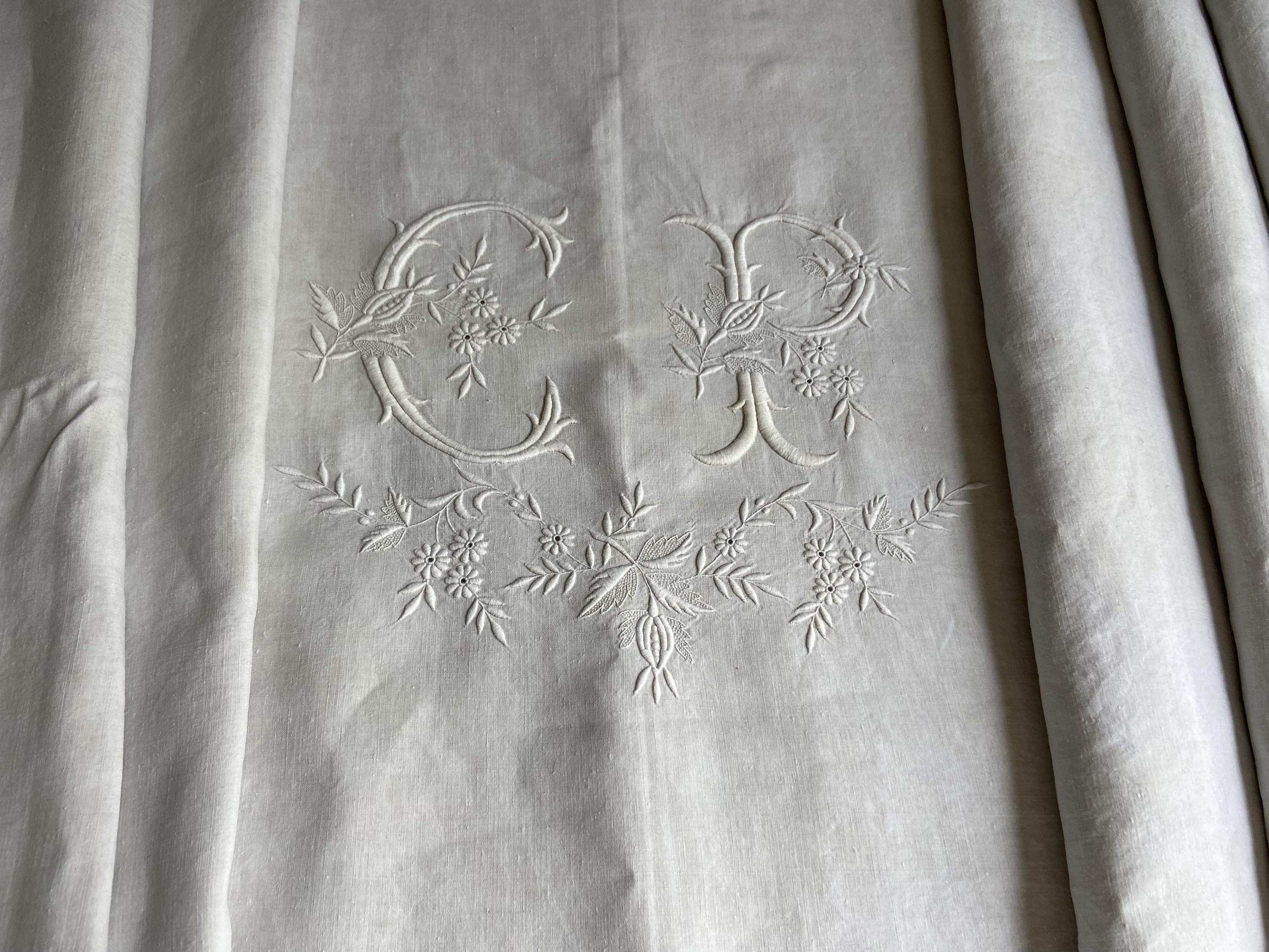 Gorgeous Antique French Pure Flax Linen fil Trousseau XXL Size Sheet ...