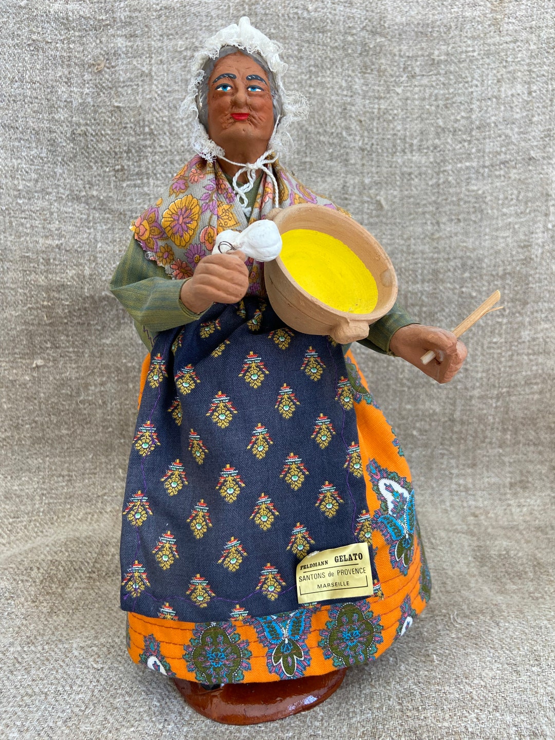 Antique Tall Provence Santon, Authentic Clay Figurine, Older Woman in ...