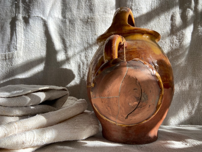 Rare Find! One Antique Yellow Water Jug With Lid Ochre Glaze Handmade ...