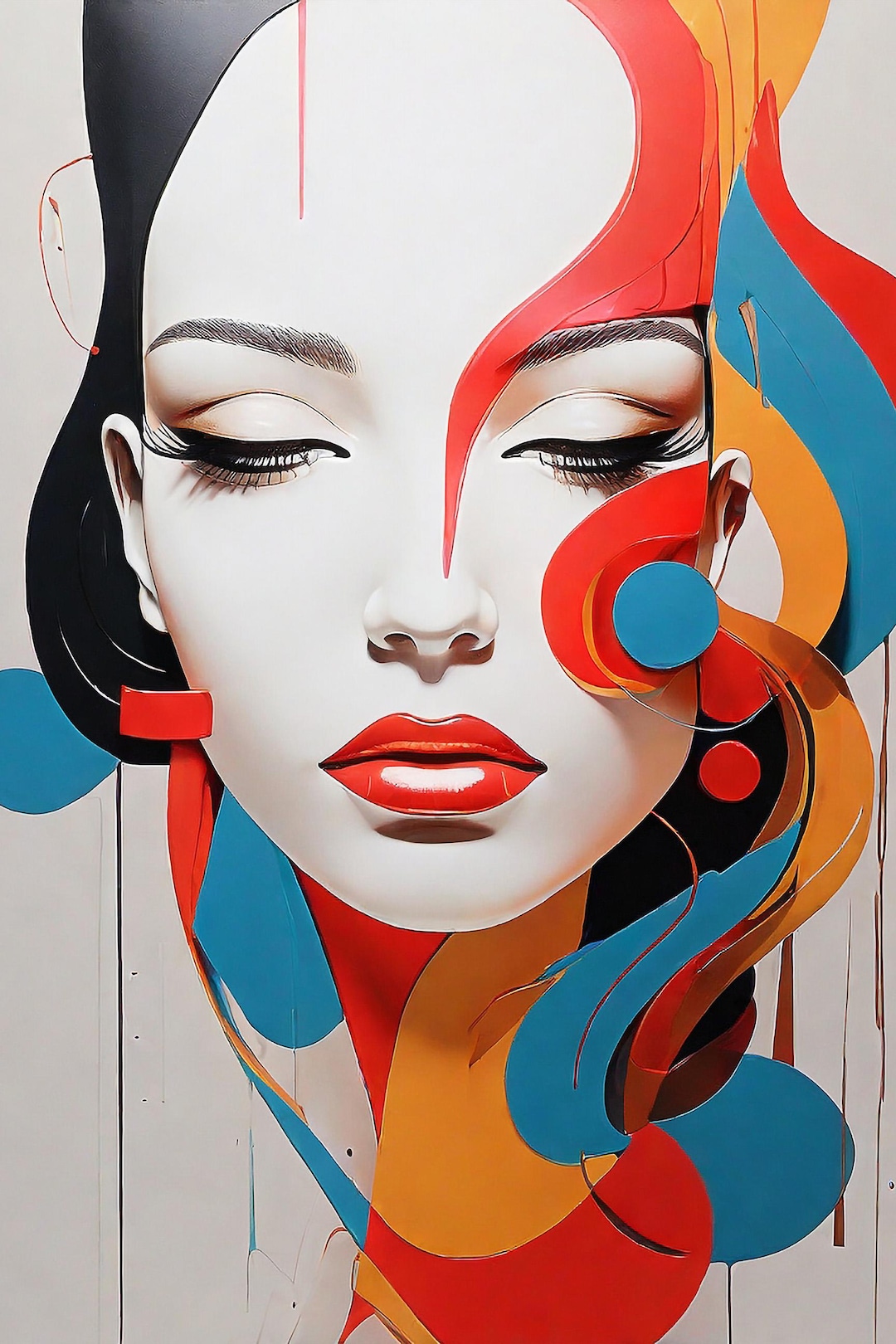 Modern Abstract Portrait – Bold and Vibrant Digital Art Print - Etsy