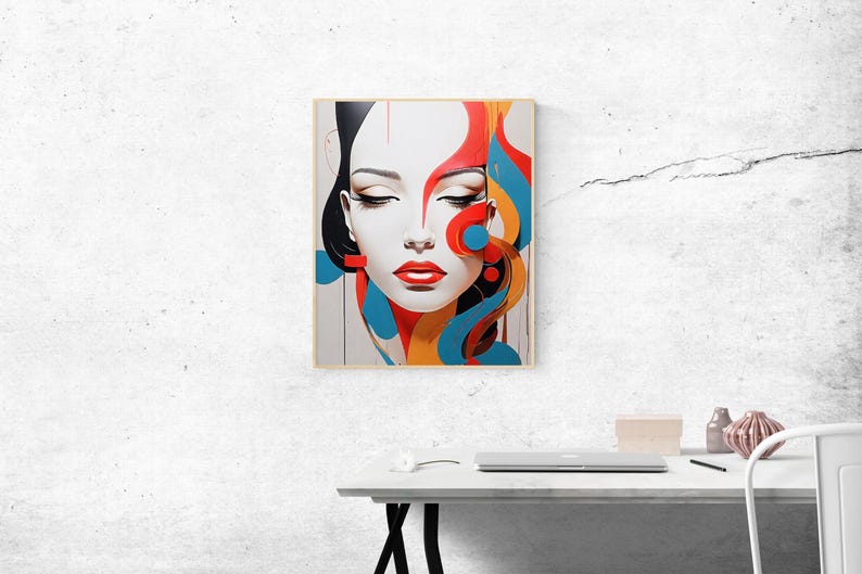 Modern Abstract Portrait – Bold and Vibrant Digital Art Print - Etsy