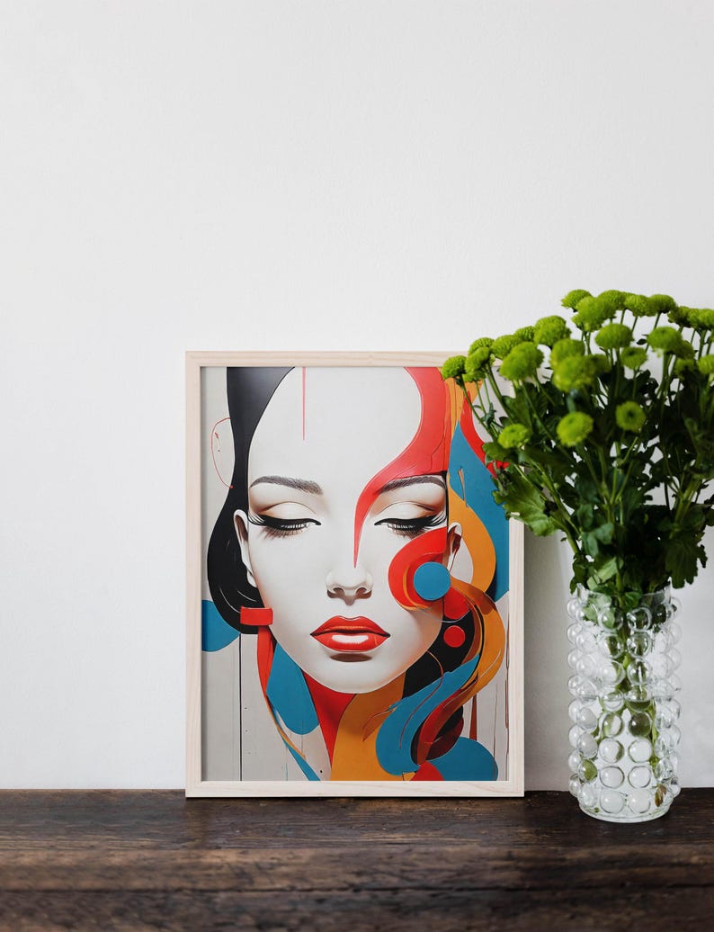 Modern Abstract Portrait – Bold and Vibrant Digital Art Print - Etsy