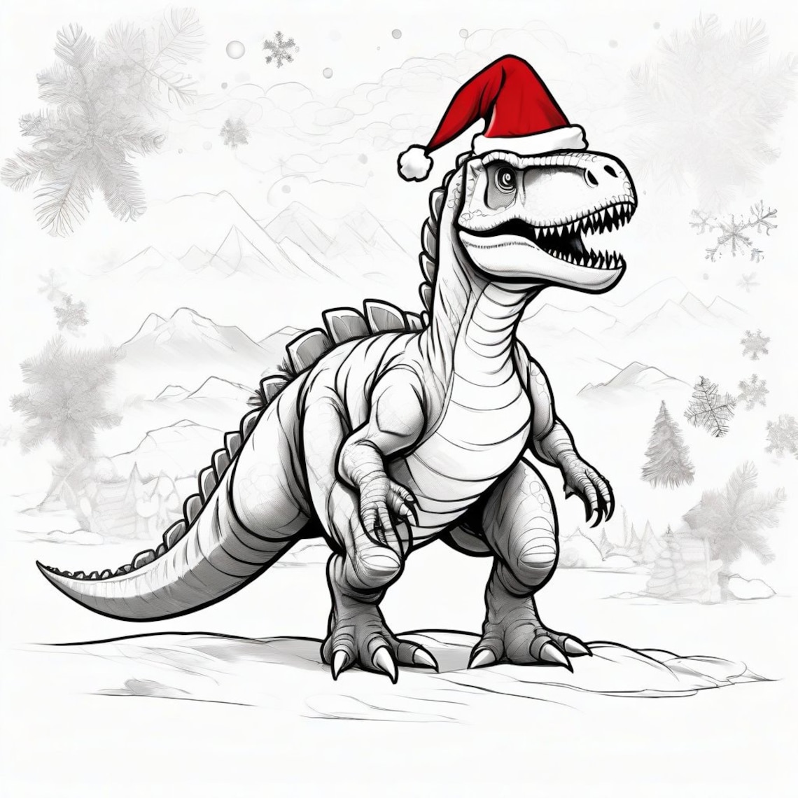 Printable Christmas Dinosaur Coloring,coloring Page,christmas Coloring ...