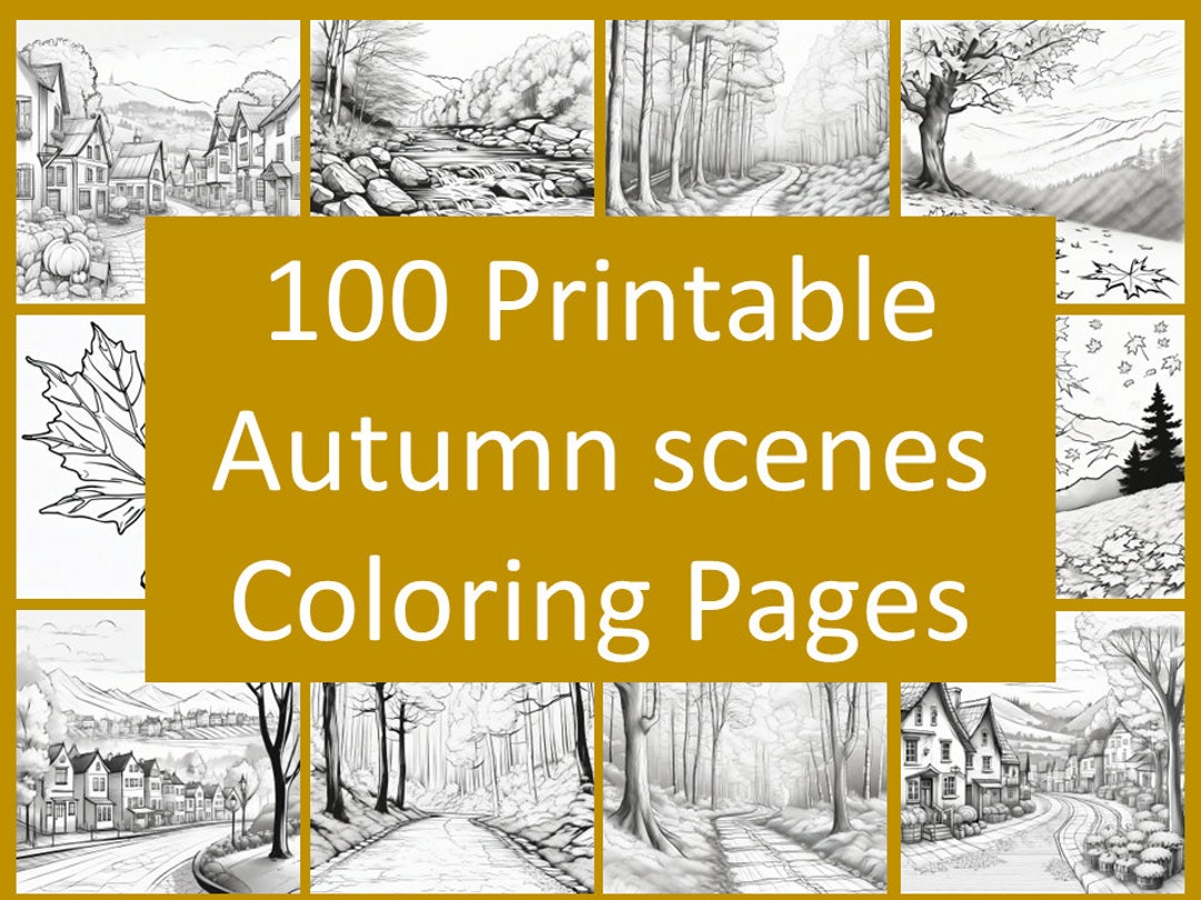 Printable Bundle Autumn Themes,colorable Houses,rivers and Leaves ...