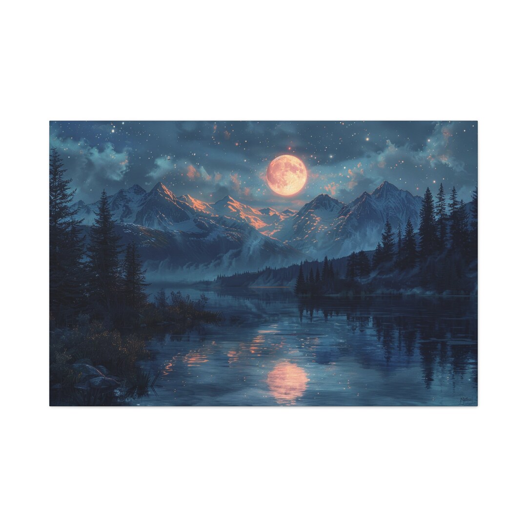 Bob Ross Oil Painting Nature Landscape Wall Art Mountain at Night ...