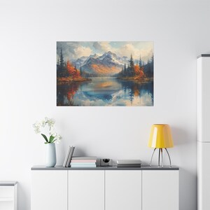 Vintage Bob Ross Mountainscape Canvas Art Rustic Wall Decor Nature Home Decor Tranquil Landscape ...