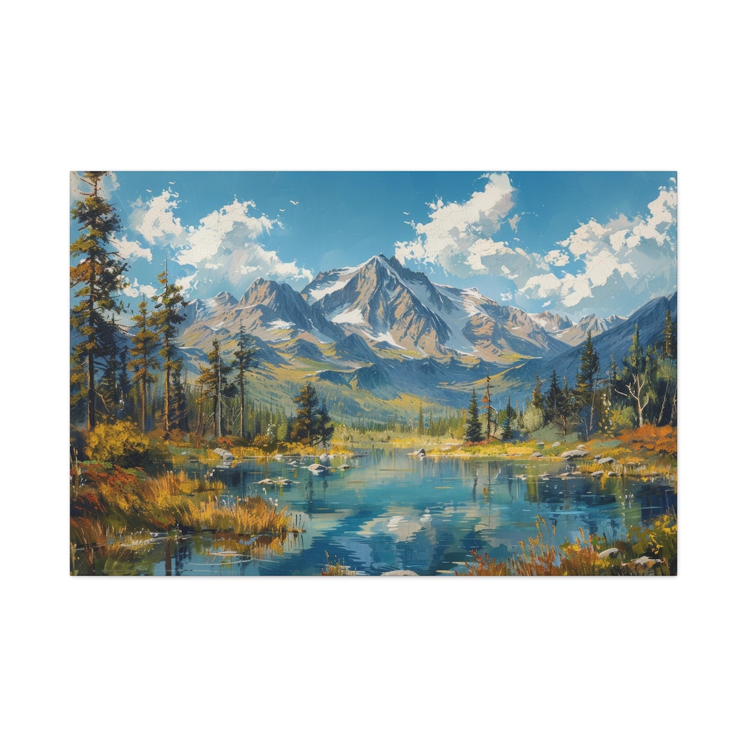 Vintage Bob Ross Mountainscape Canvas Art Rustic Wall Decor Nature Home ...