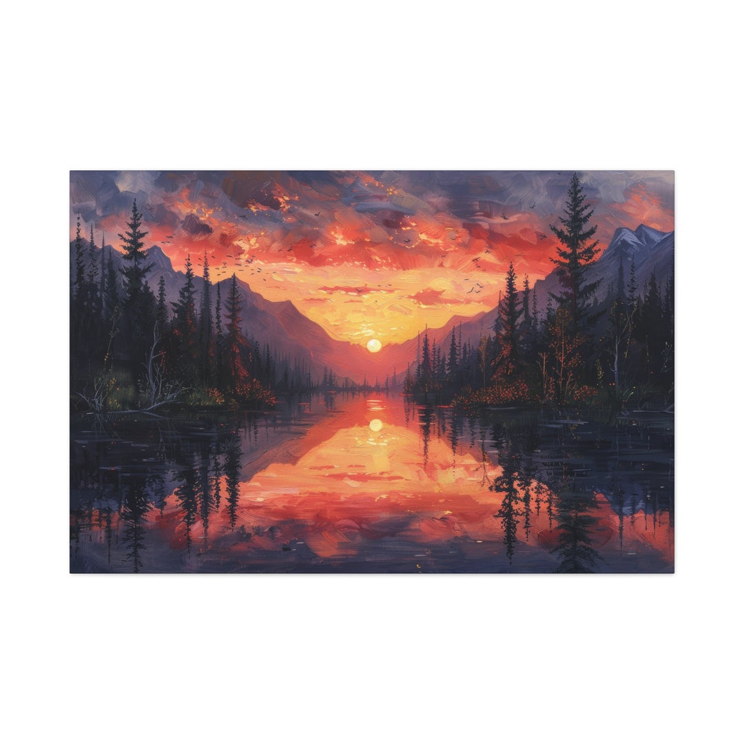 Bob Ross Oil Painting Nature Landscape Wall Art Mountain Range Artwork ...