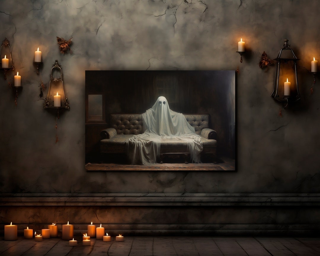 Halloween Ghost on Couch Canvas Wall Art | Scary Haunted Ghost Print ...
