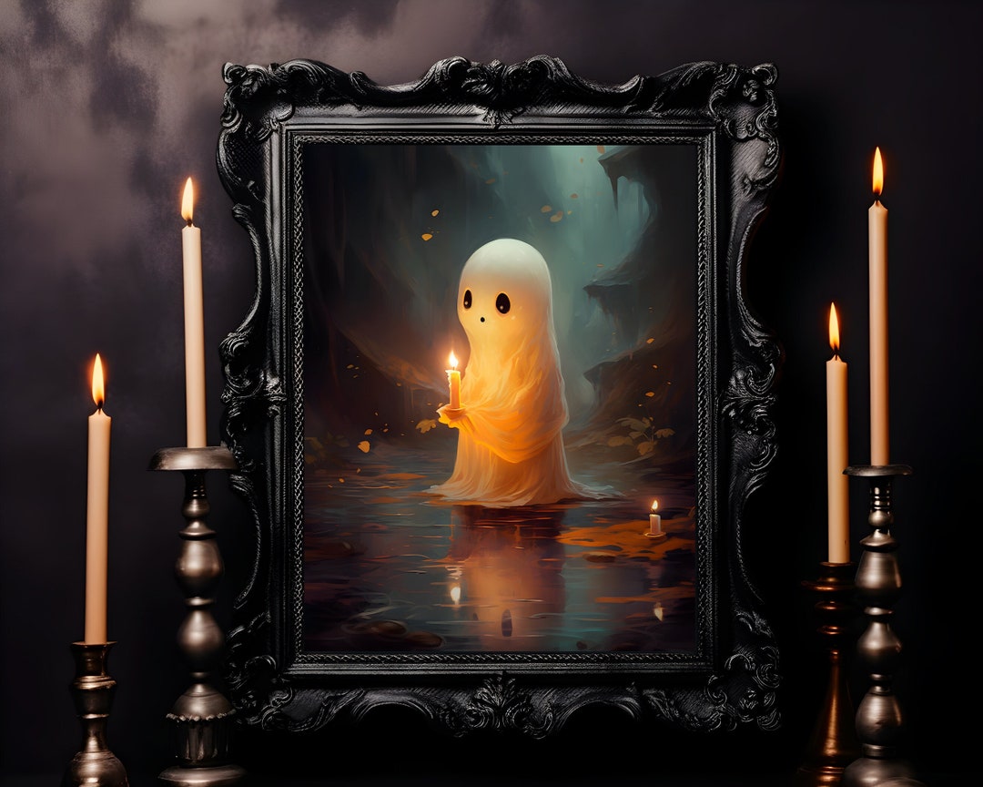 Cute Ghost Holding A Candle Canvas Print | Misty Victorian Wall Art ...