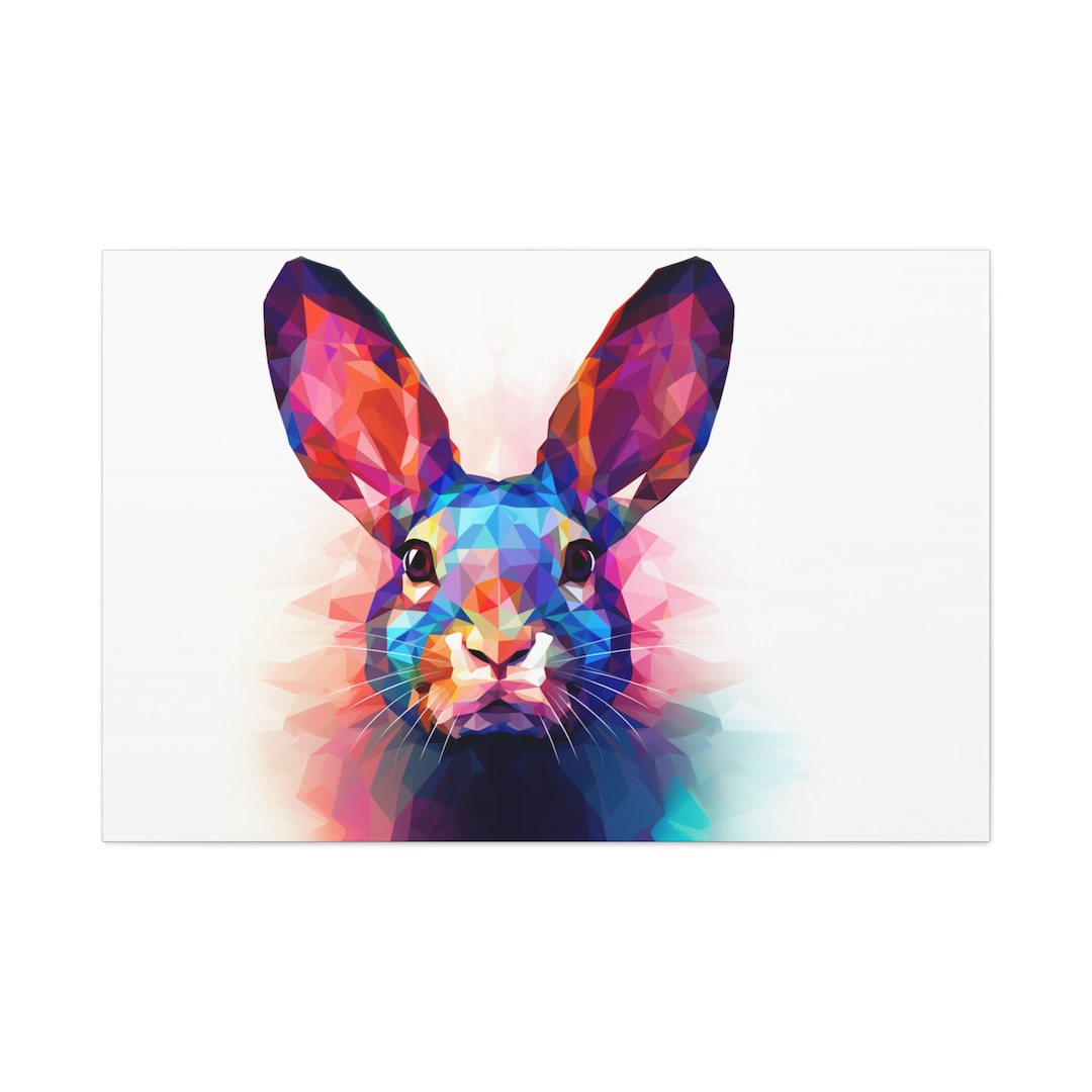 Geometric Bunny Portrait Vibrant Colors Canvas White Background Animal ...