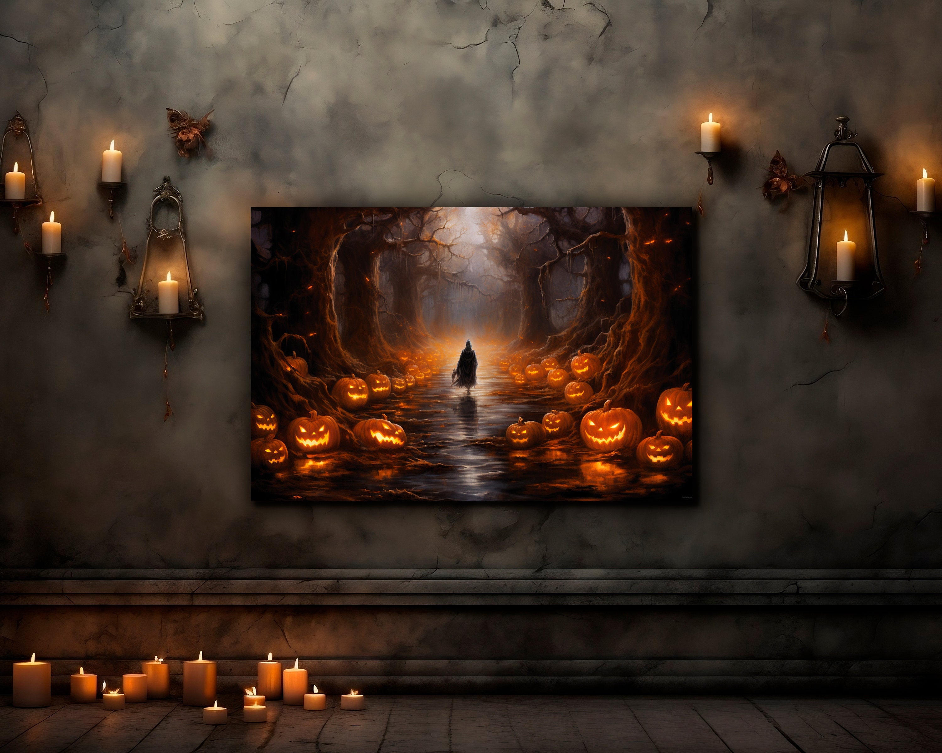 Grim Reaper Canvas Wall Art | Creepy Art Print | Jack O Lantern Poster ...