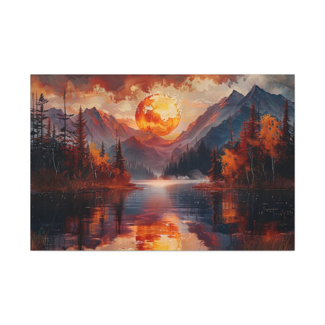 Bob Ross Mountain Sunset Canvas Art Vintage Wall Decor Peaceful ...