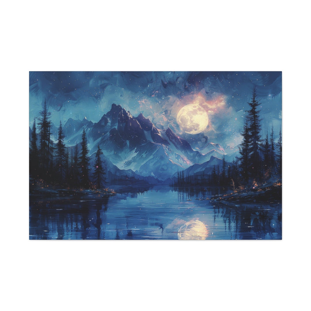 Bob Ross Oil Painting Nature Landscape Wall Art Mountain at Night ...