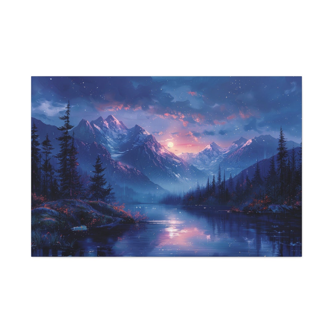 Bob Ross Oil Painting Nature Landscape Wall Art Mountain at Night ...