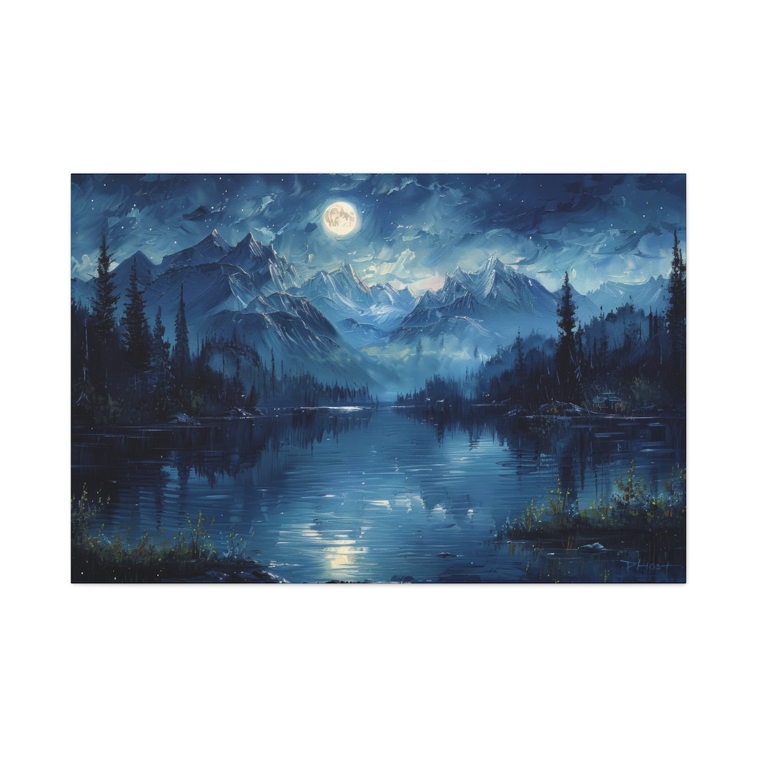 Bob Ross Oil Painting Nature Landscape Wall Art Mountain at Night ...