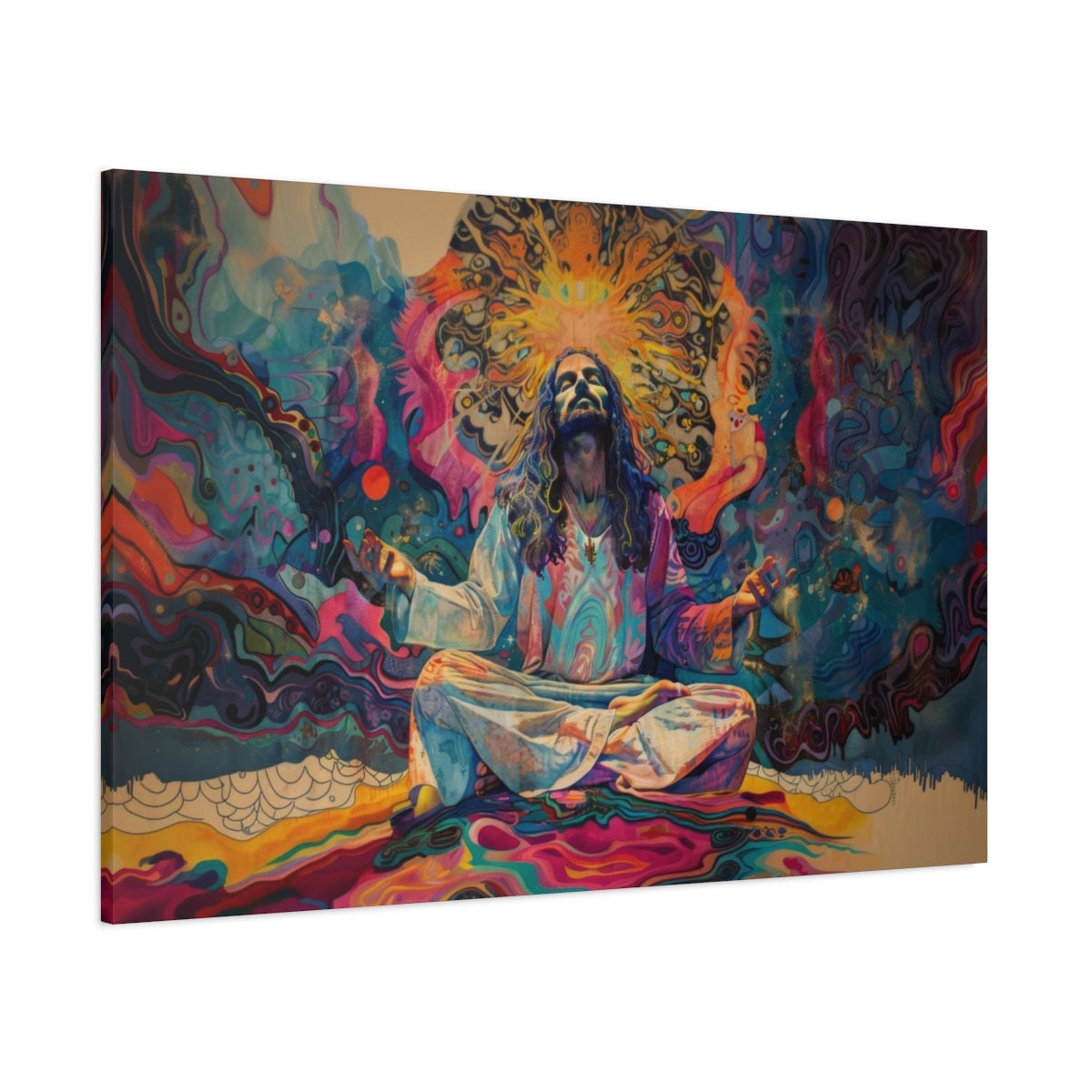 Psychedelic Jesus Meditating Canvas Home Wall Decor Modern Spiritual ...