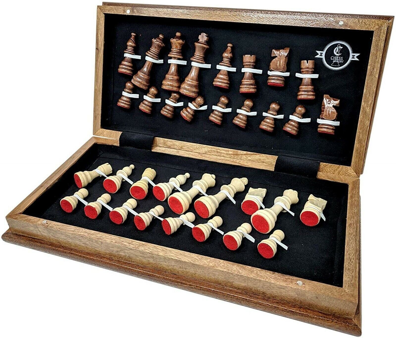 LARGE 17 Inch Wooden Chess Set Board Hand Carved Crafted Pieces Folding ...