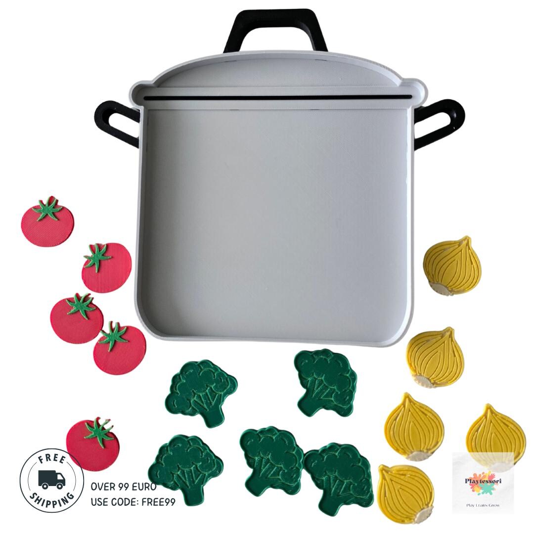 3D Printed Sensory Play Tray Cooking Pot With Mini Vegetables Set - Etsy