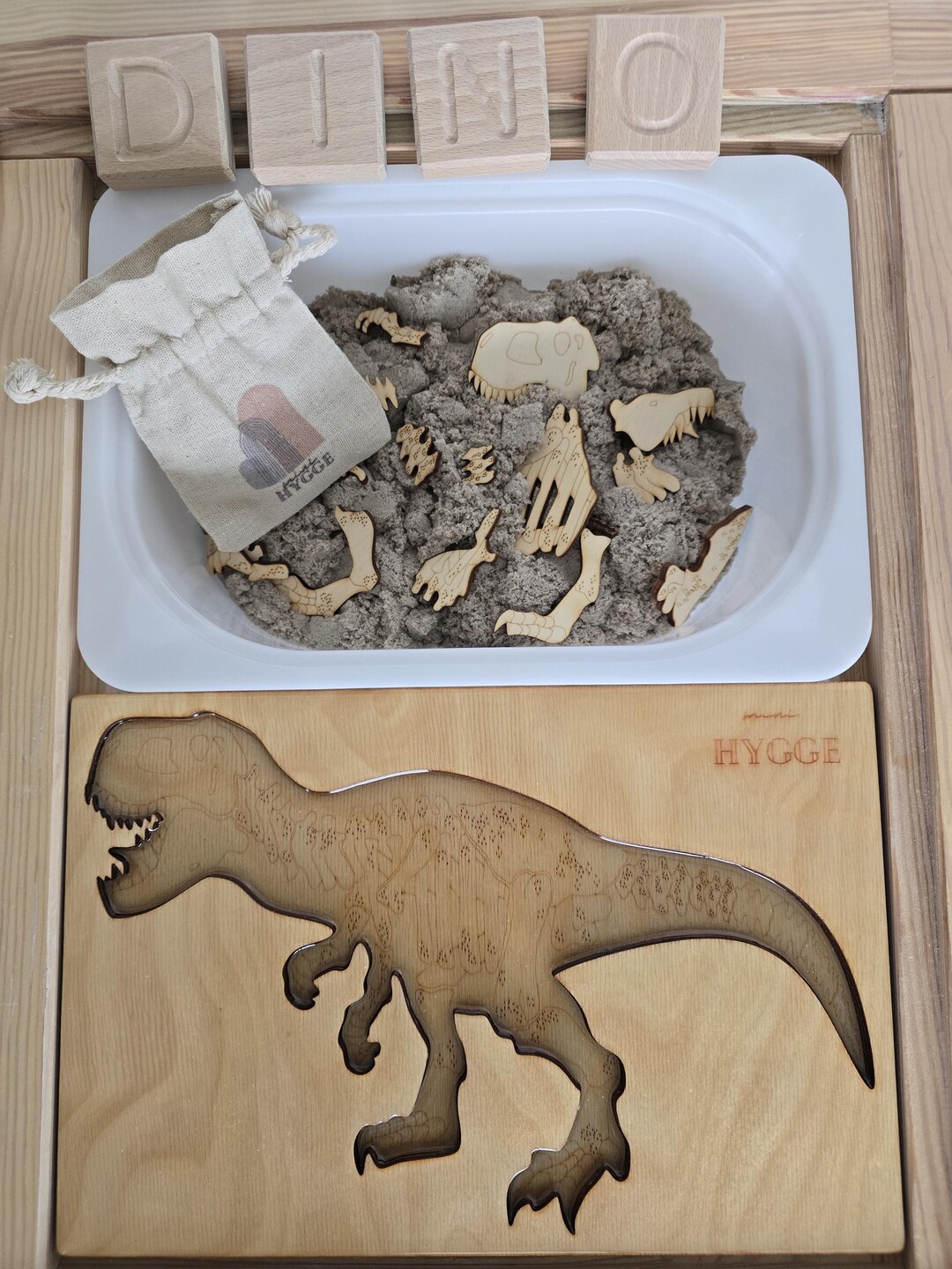Montessori Dinosaur Fossil Puzzle: Wooden Sensory Bin Toy, Fits IKEA ...