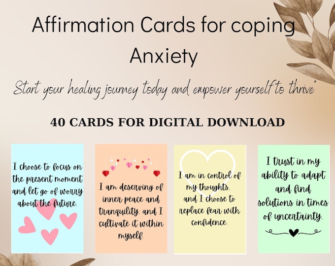 40 Affirmation Cards for Anxiety, Printable Positive Affirmation Cards ...