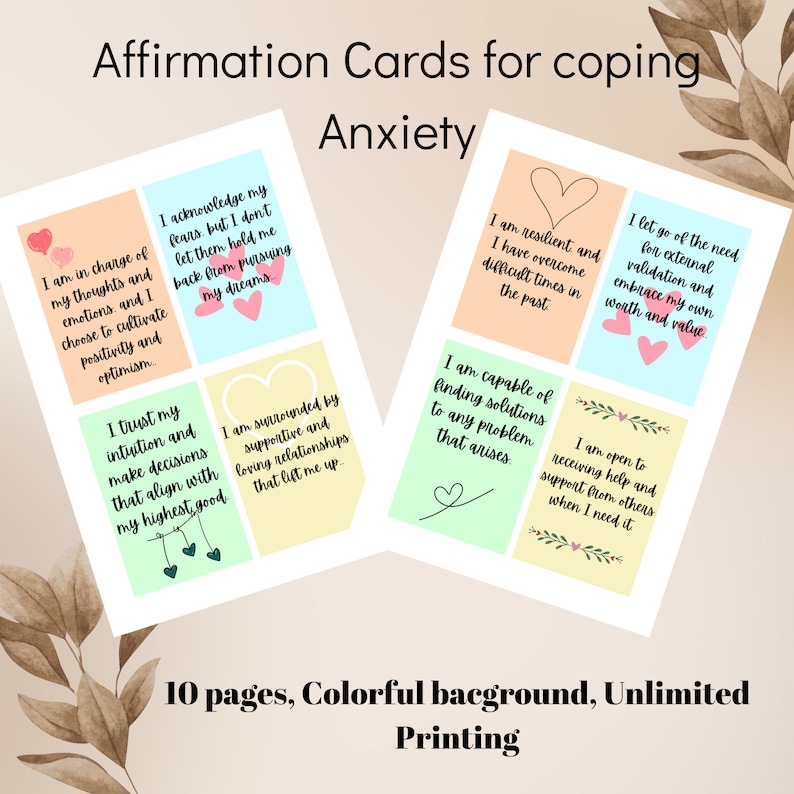 40 Affirmation Cards for Anxiety, Printable Positive Affirmation Cards ...