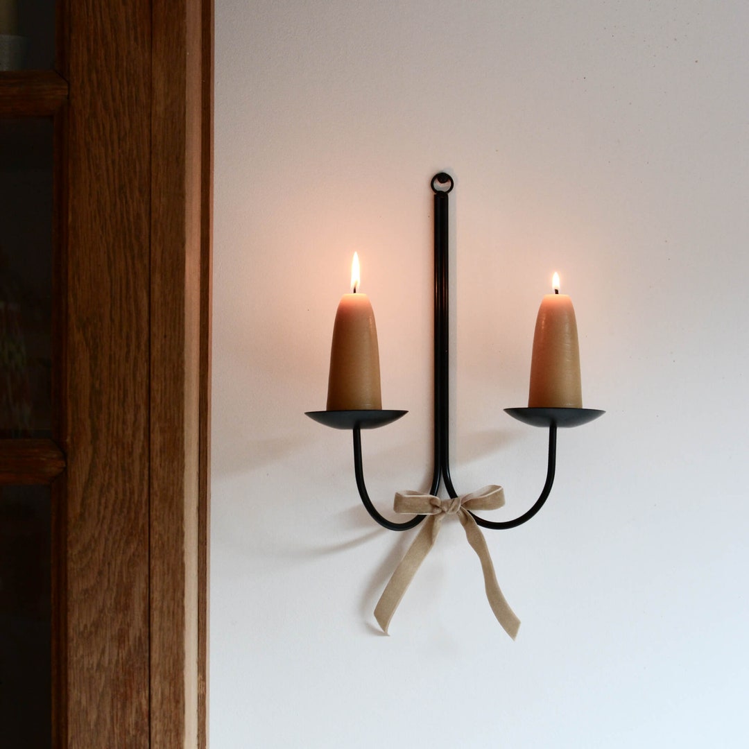 Double Wall Candle Sconce, Taper Candle Holder, Black Metal Wall Sconce ...