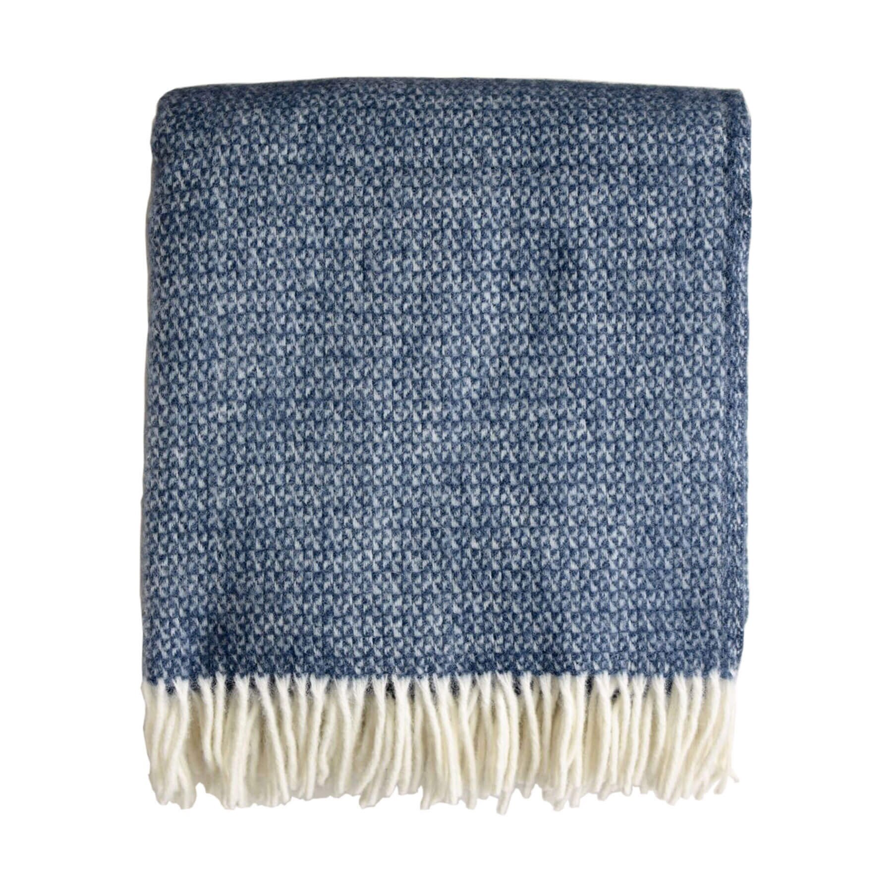 Blue Wool Blanket, Pure Wool British Throw, Blue and Ivory Illusion ...
