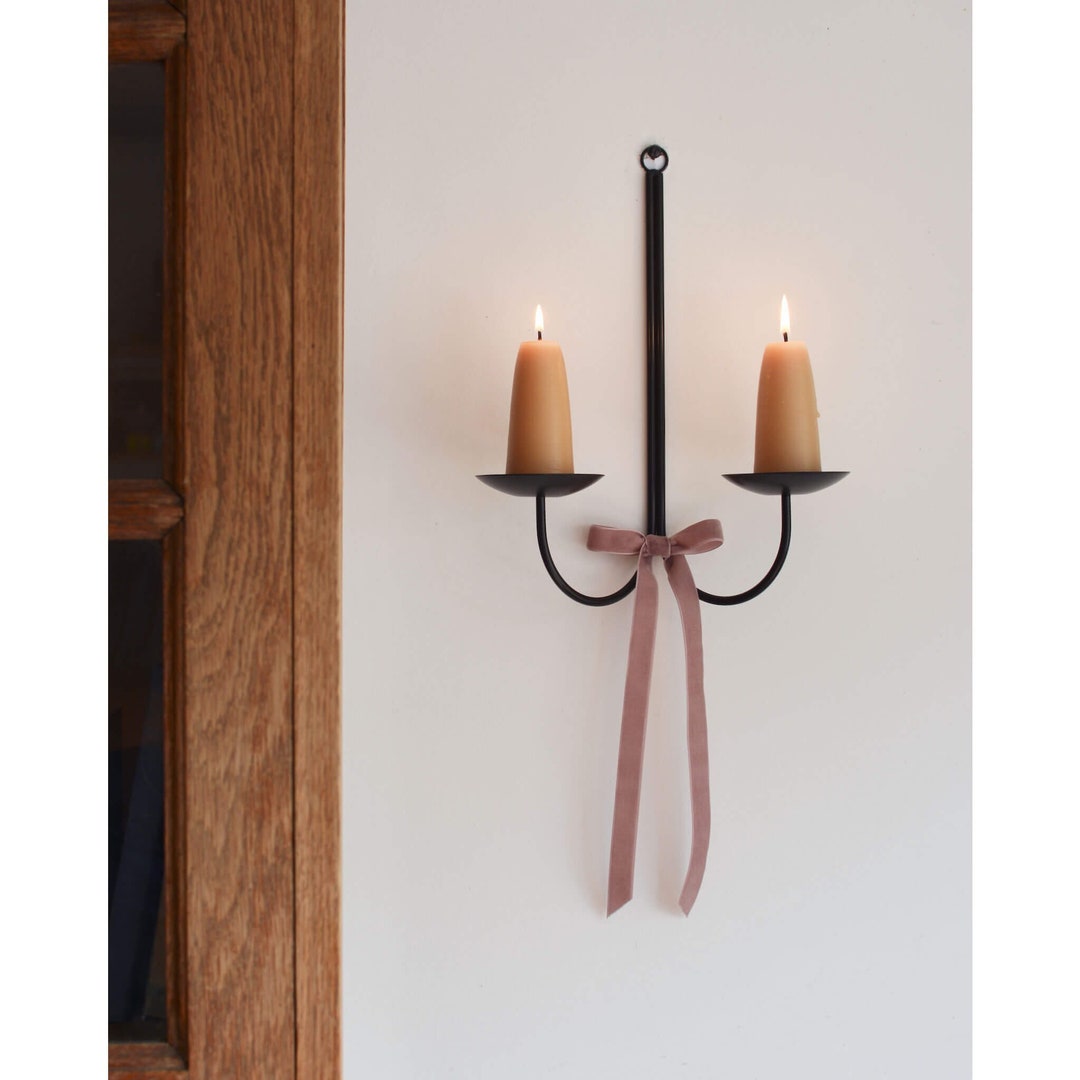 Double Wall Candle Sconce, Taper Candle Holder, Black Metal Wall Sconce ...