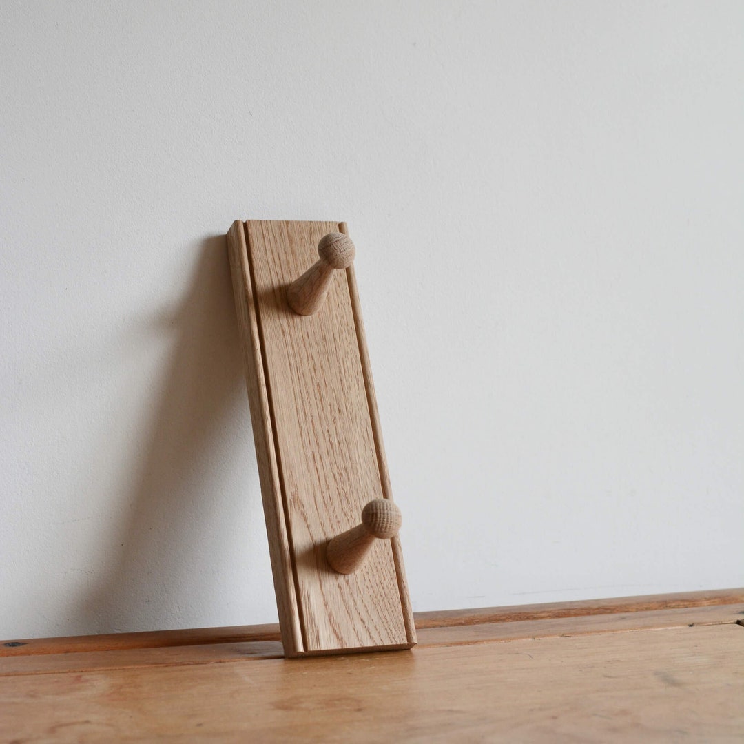 2 Peg Shaker Peg Rail - Solid Oak Peg Rails, Wooden Coat Rack, Turned ...