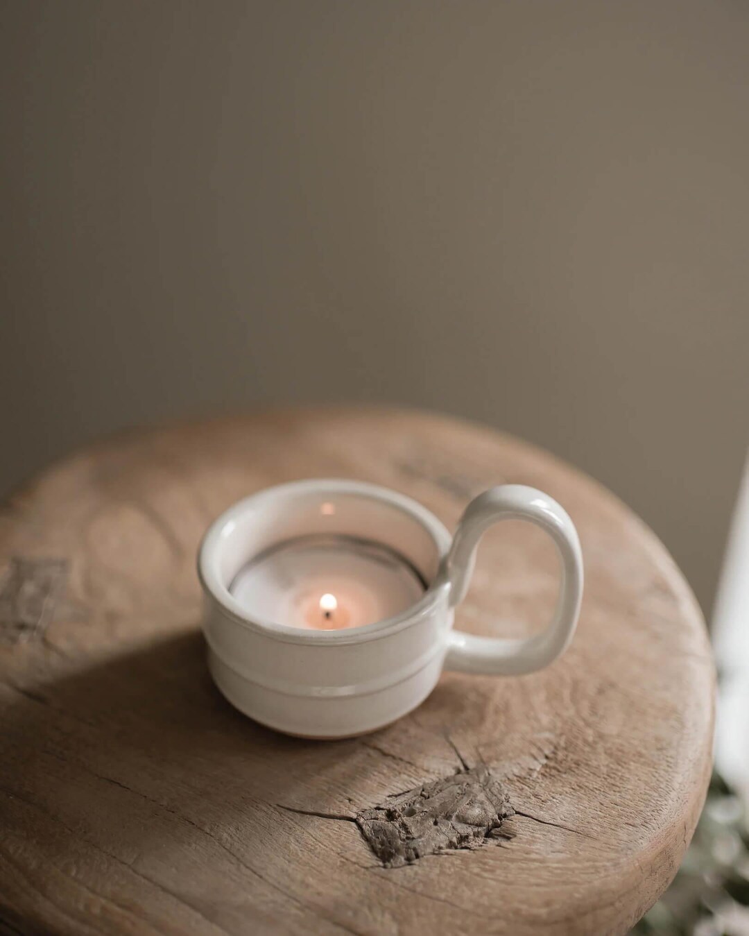 Ceramic Candle Cup for Tealights or Pillar Candles - Creamy White Glaze ...