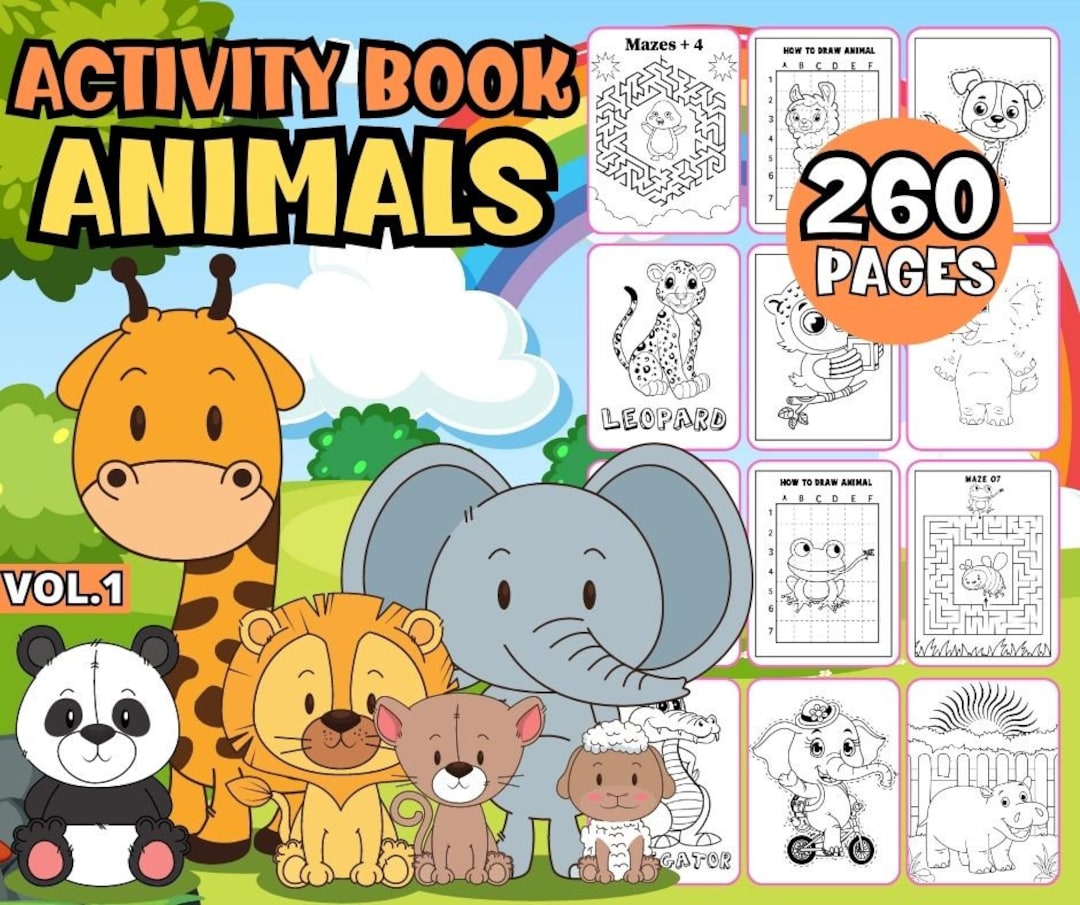 Animals Activity Book for Kids: Coloring Pages, Coloring Book ...