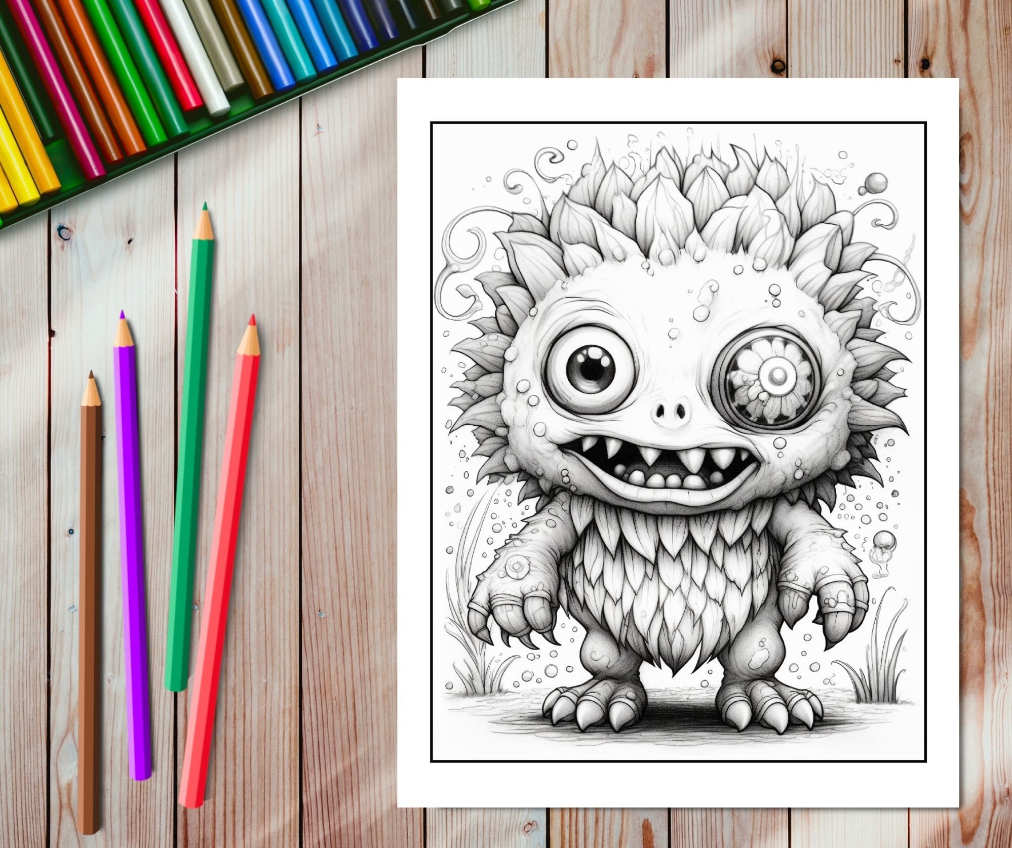 Creepy Monsters Coloring Pages for Adults: 300 Cute Monster Printable ...