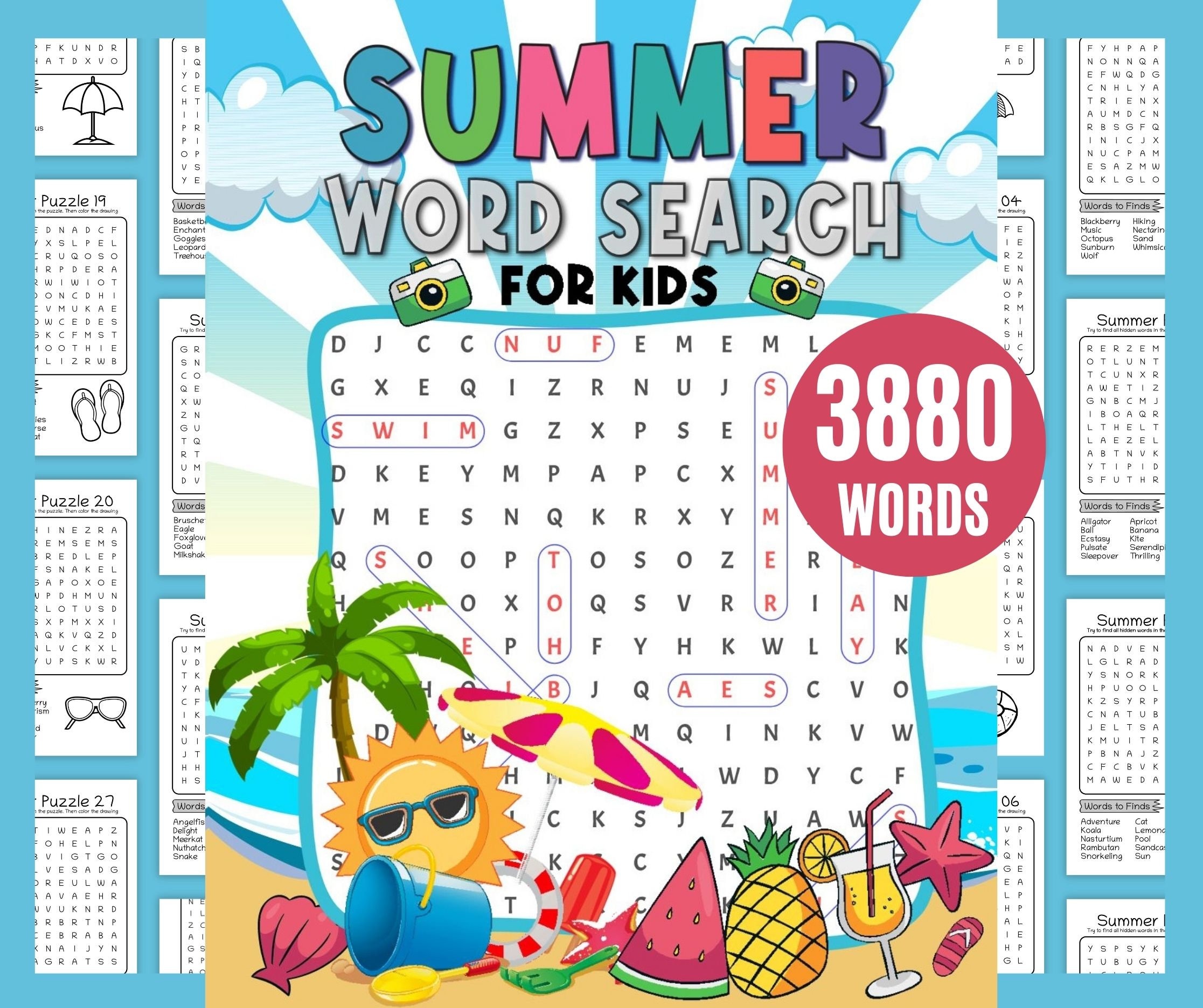 Summer Word Search: Activity Book for Kids With 3880 Word Puzzles ...