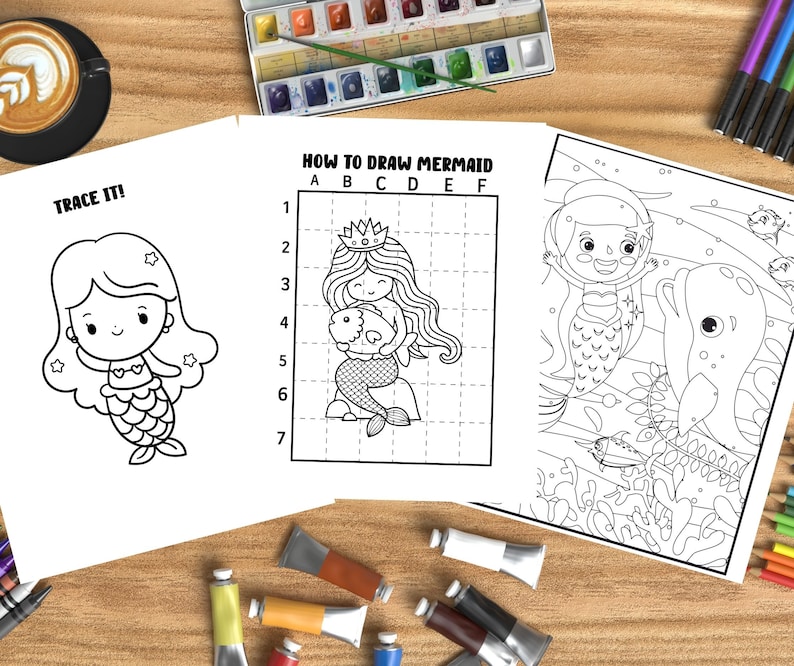 240 Mermaid Activity Pages for Kids: Coloring Pages How to - Etsy