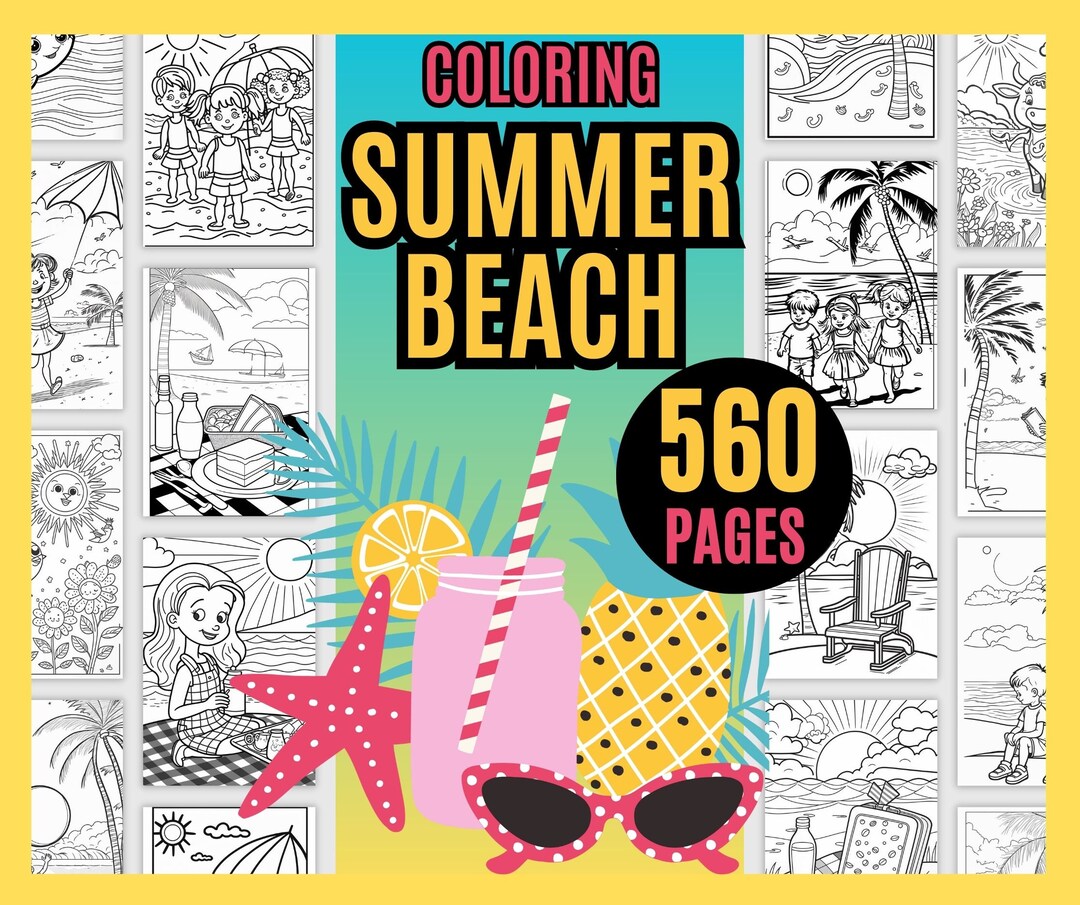 Summer Fun Coloring Book for Kids 560 Beach-themed Printable Pages High ...