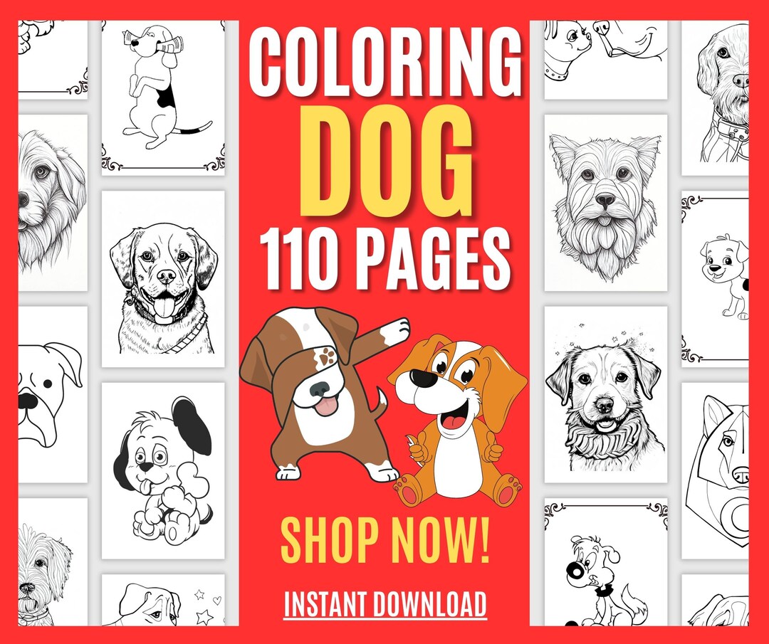 Playful Pups: Digital Kids Coloring Book 210 Dog Illustrations ...