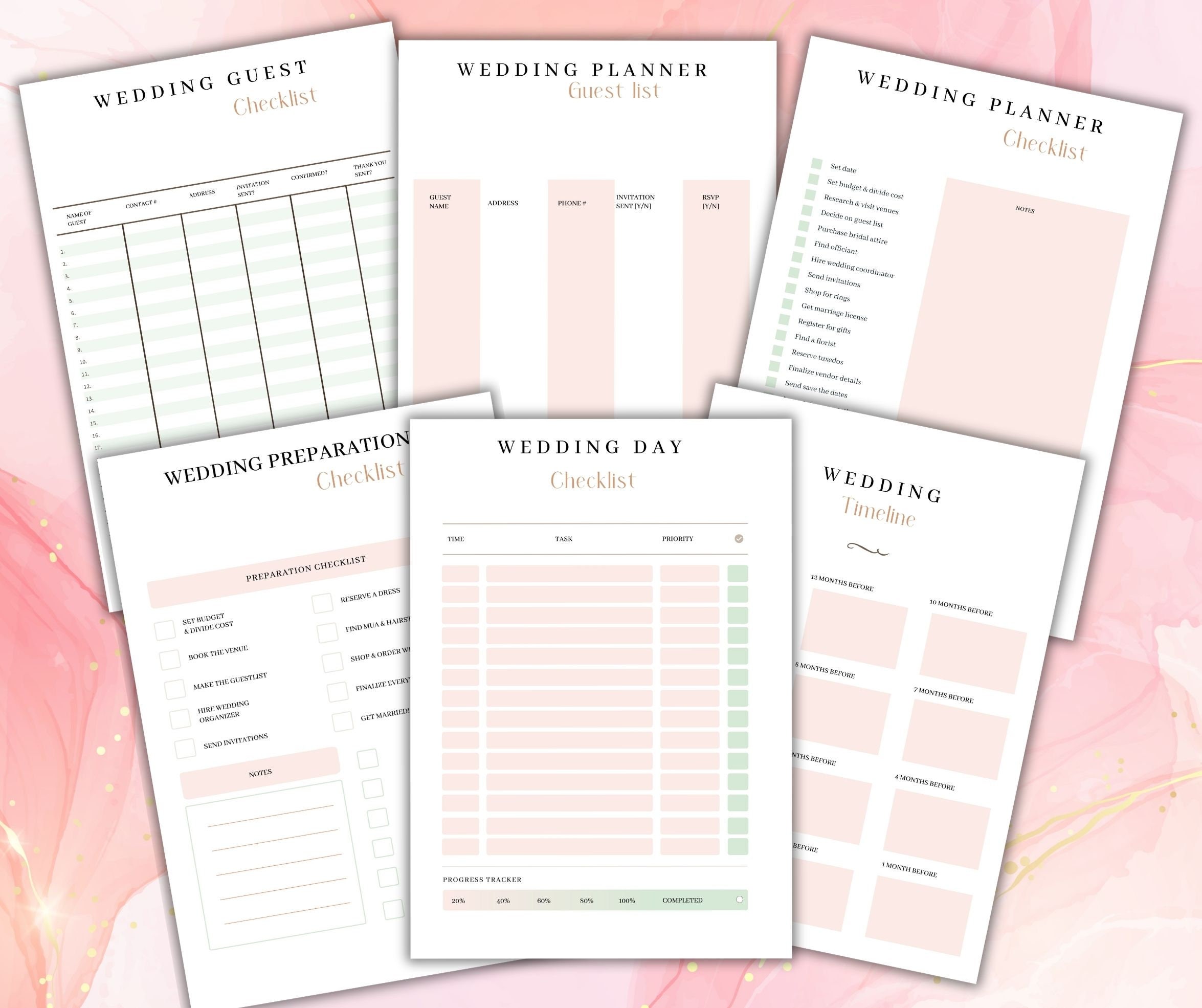 Printable Wedding Planner: Guest List, Budget Planning,programs ...