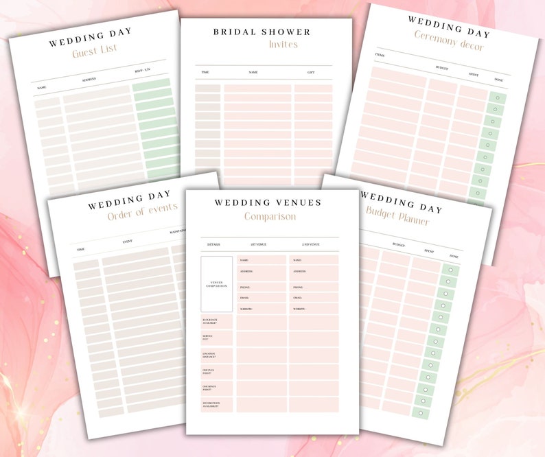 Printable Wedding Planner: Guest List, Budget Planning,programs ...